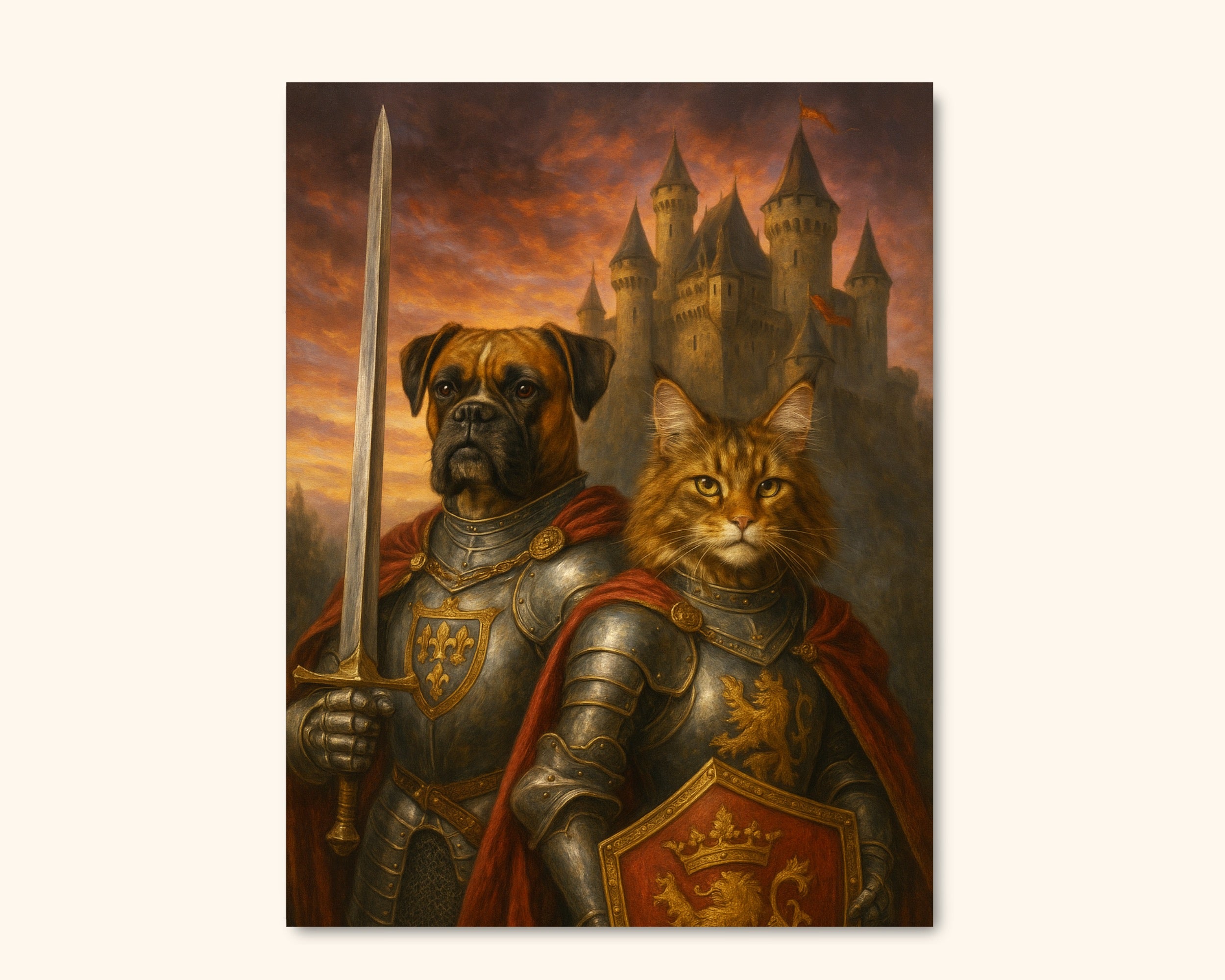 Custom Knight Dog and Cat Portrait – Medieval Fantasy Pet Art ...