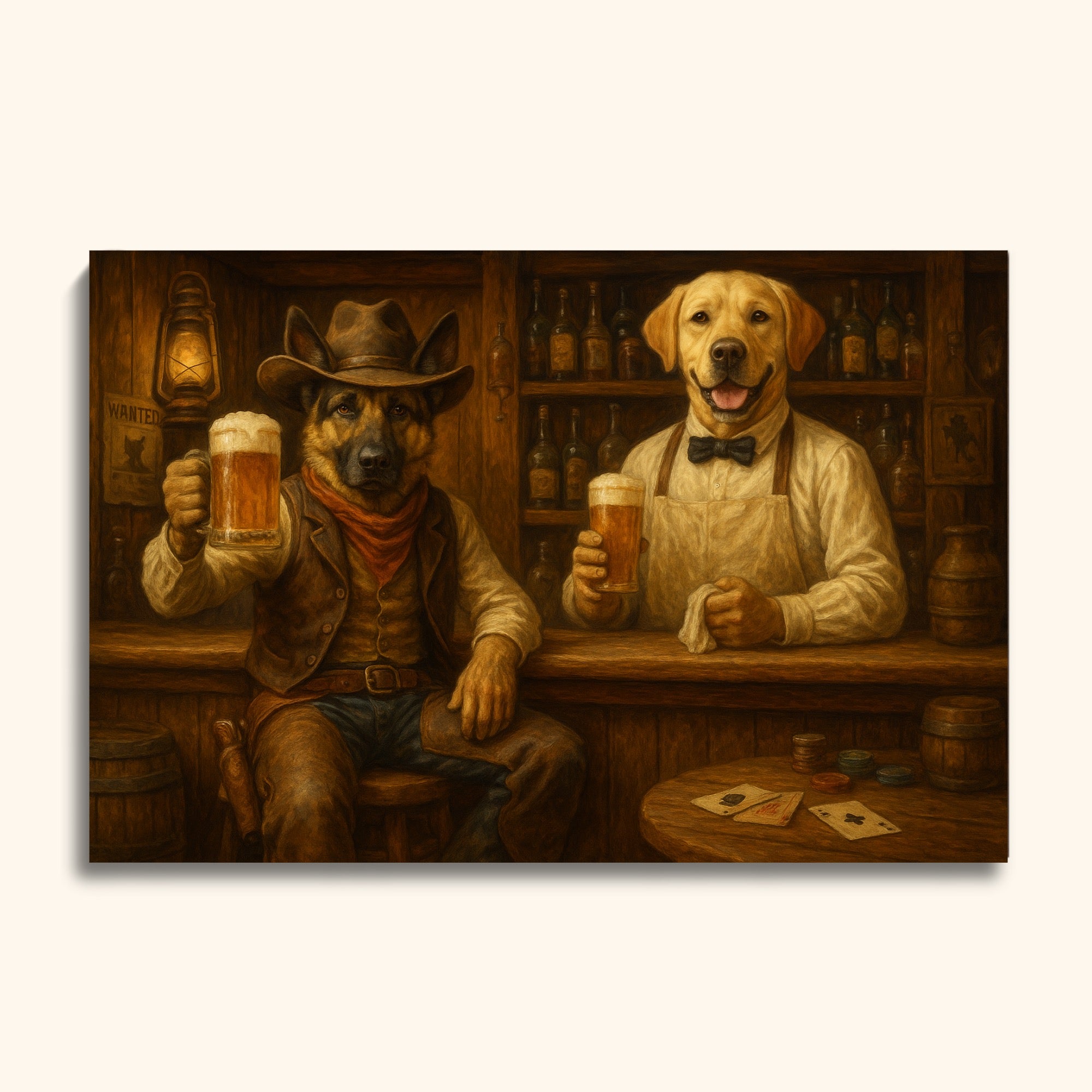 Custom Cowboy & Bartender Dog Portrait – Funny Western Saloon Art ...