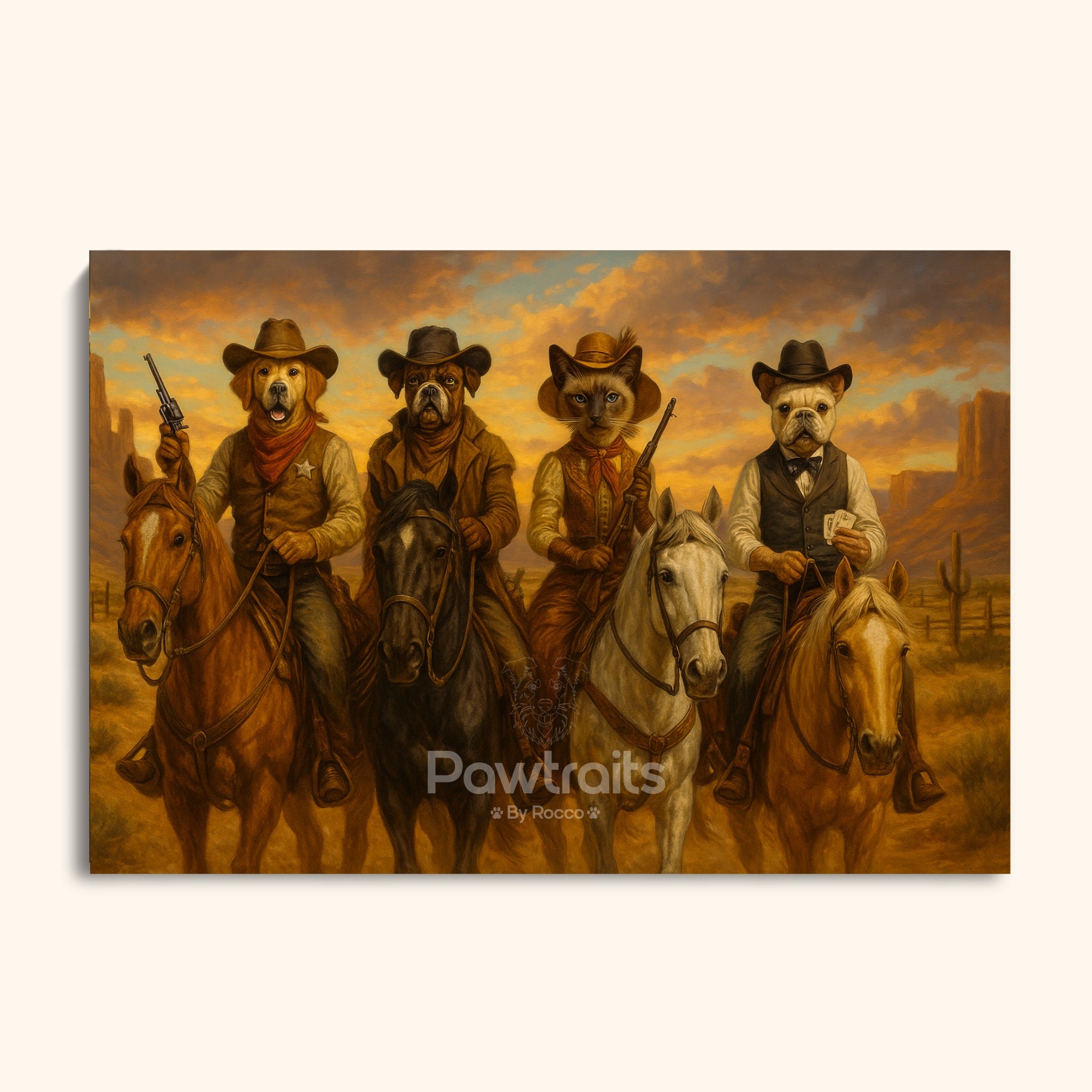 Wild West Cowboy Pets Canvas Wall Art - Funny Animal Western Decor ...